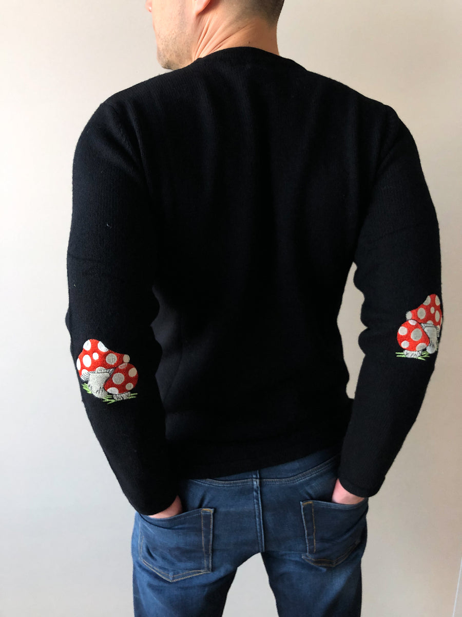 Mens merino wool sweater with statement elbow patches